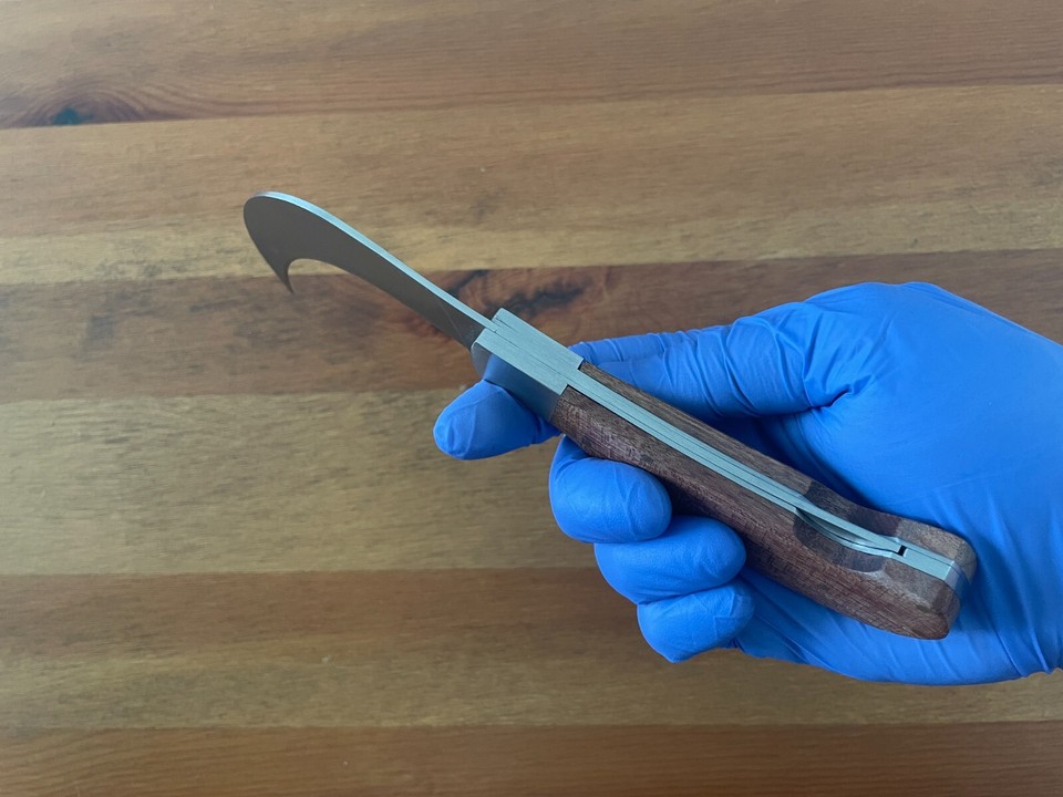 3.14" Hawkbill Tranchete Pocket Knife Wood Handle with Lockback From ...