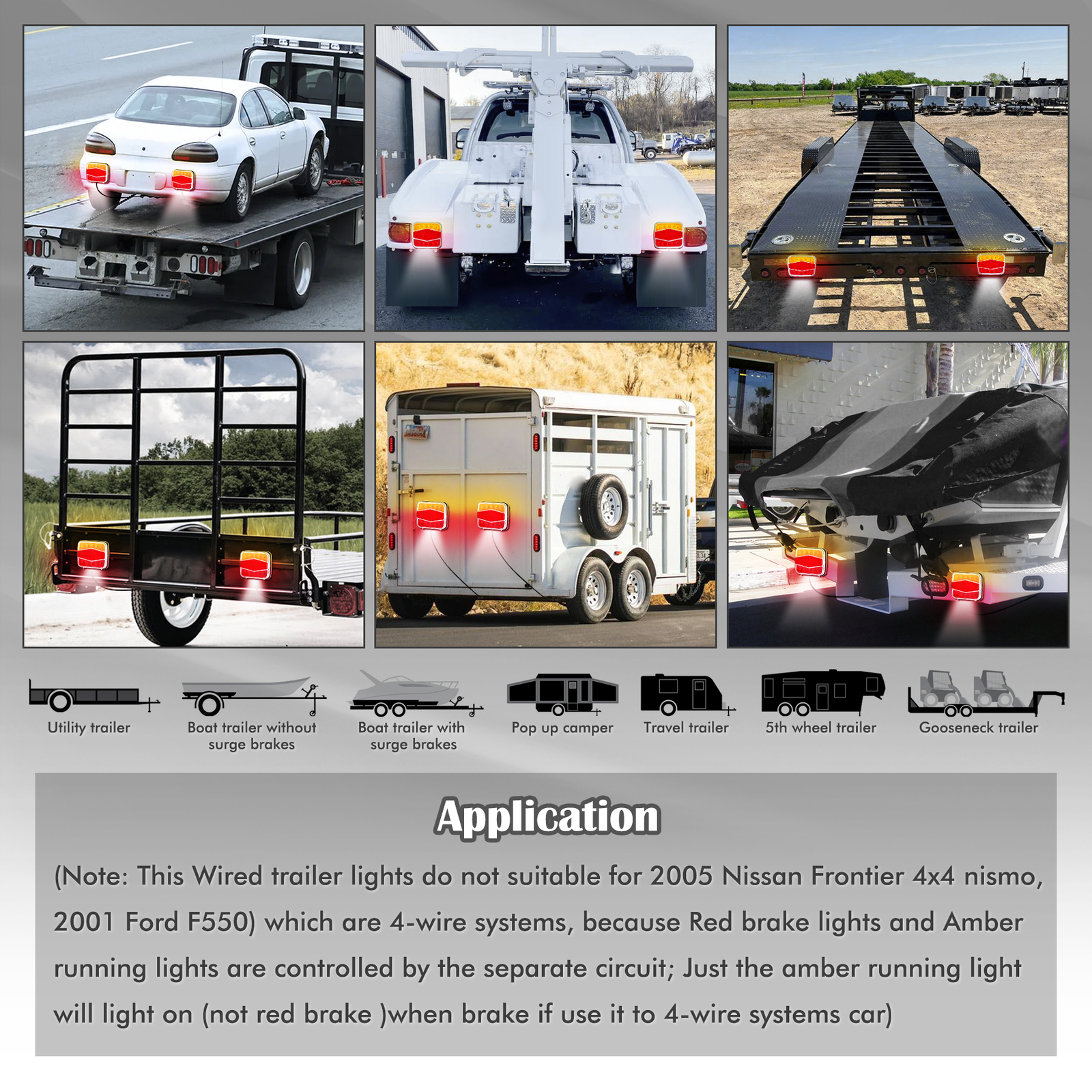 Magnetic Wired LED Towing &Trailer Tail Lights Kit for Trucks Trailers ...