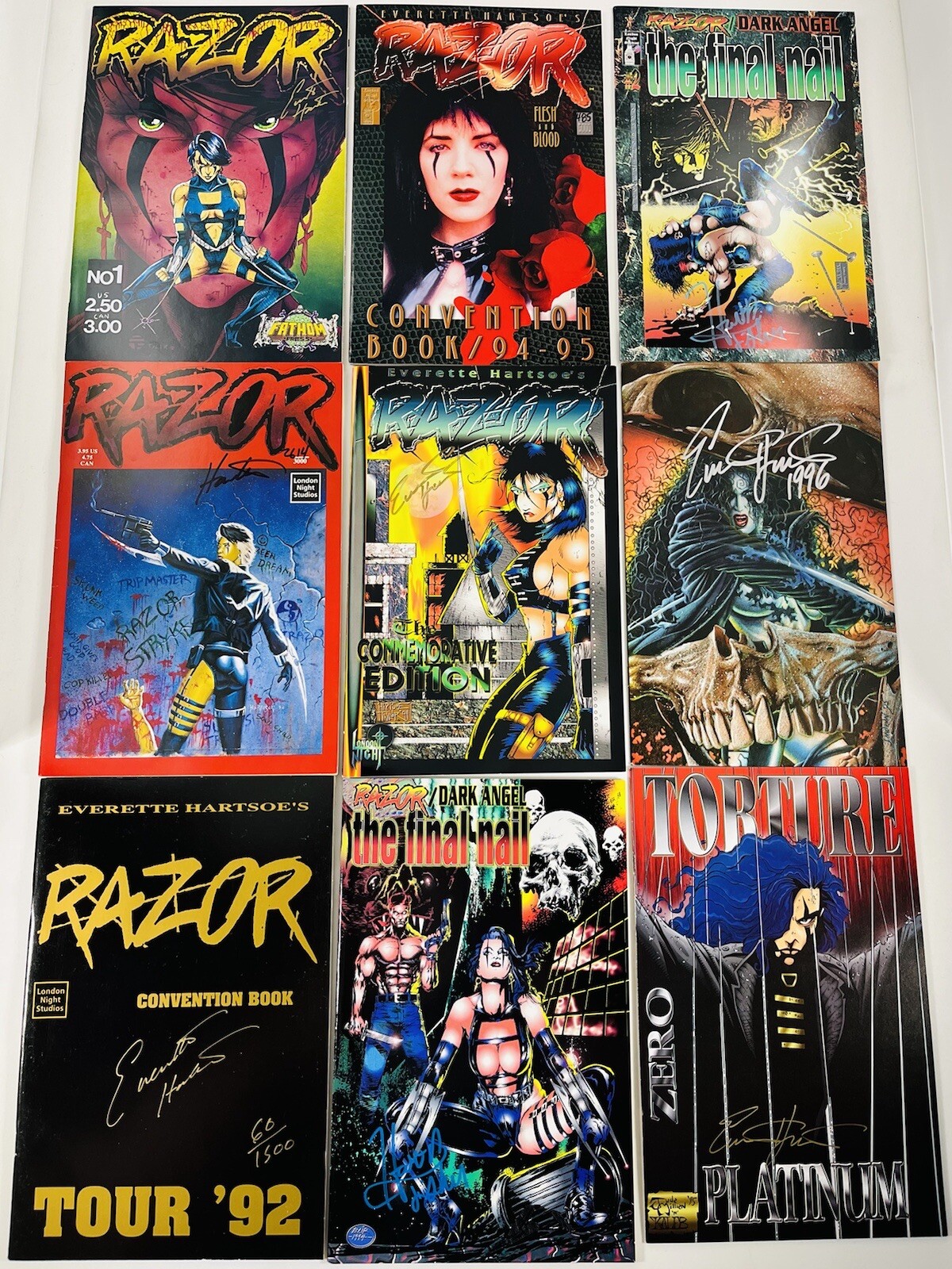 LOT OF 13 RAZOR SIGNED HARTSOE #1,2,4,8 / CON BOOK / TORTURE LONDON ...