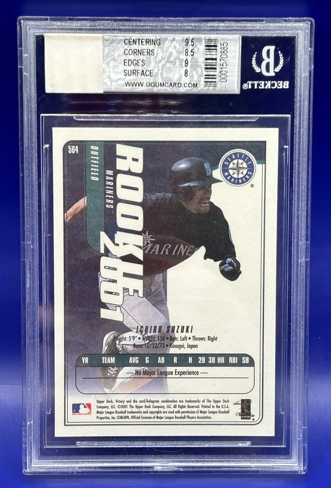 Ichiro Suzuki Rookie Near Mint BGS 8.5 2001 UD Victory Card with Game ...