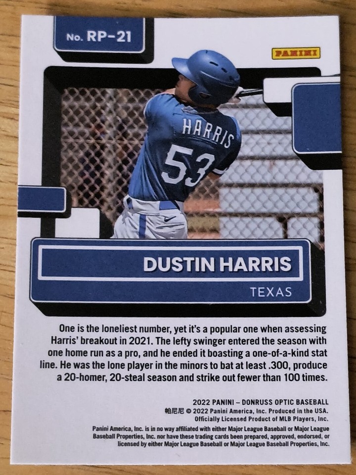 2022 Donruss Optic Baseball Dustin Harris Rated Prospect # RP-21 Insert ...