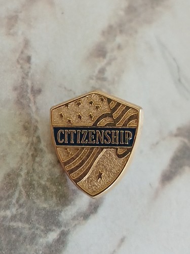Vintage CITIZENSHIP Shield Pin Badge Lapel Tie Pinback Gold Tone Pre ...