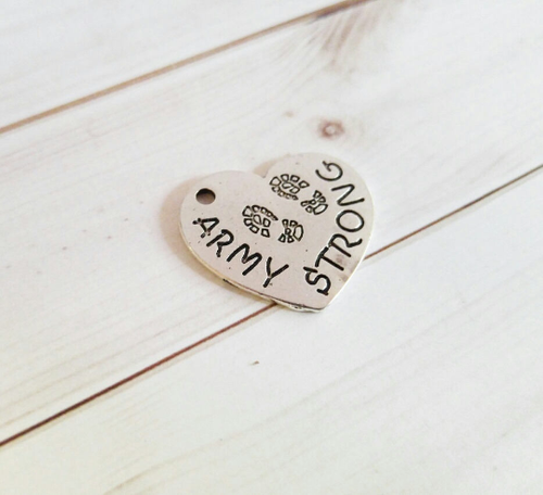 Army Quote Charm Antiqued Silver Heart Pendant Army Strong Soldier ...