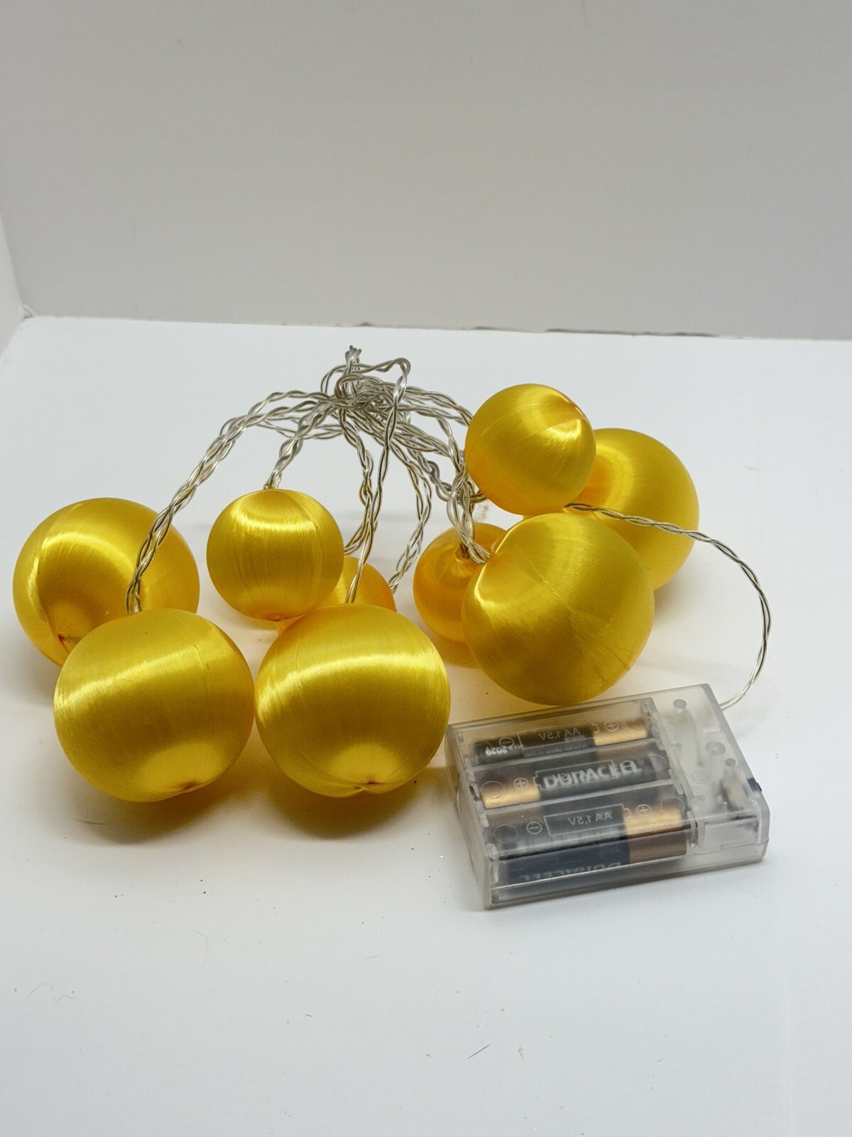 Yellow Satin Covered Plastic Balls Lighted Garland Battery Christmas ...