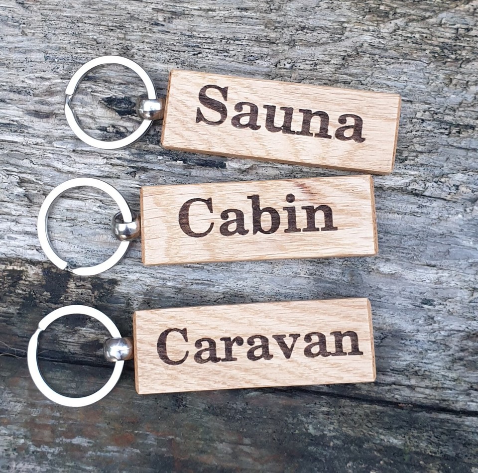 Solid Engraved Oak Wooden Personalised Hotel Key Fob Tag Keyring New ...