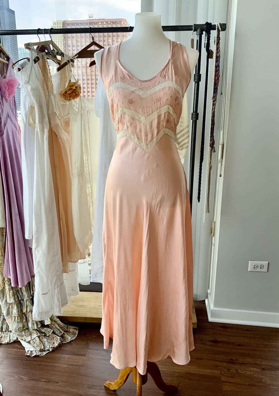 1940s Silk Nightgown - Vintage Silk Nightgown Pink M - Gem