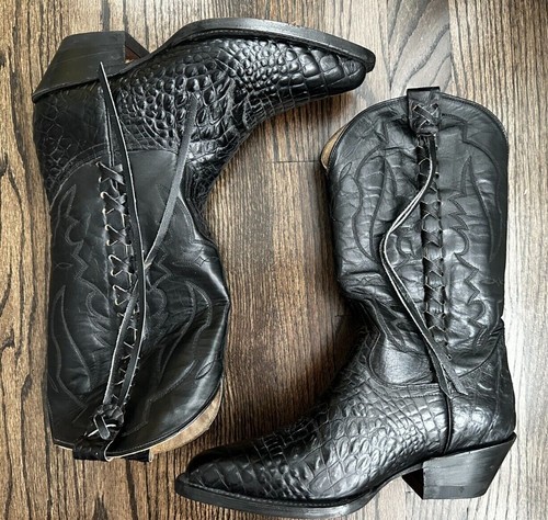 Vaquero Black Leather J-Toe Western Cowgirl Boots Women Size 9B w/ Side ...