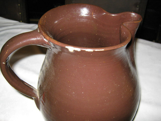 LG. ANTIQUE AMERICAN FOLK ART PRIMITIVE COUNTRY FARM STONEWARE PITCHER ...