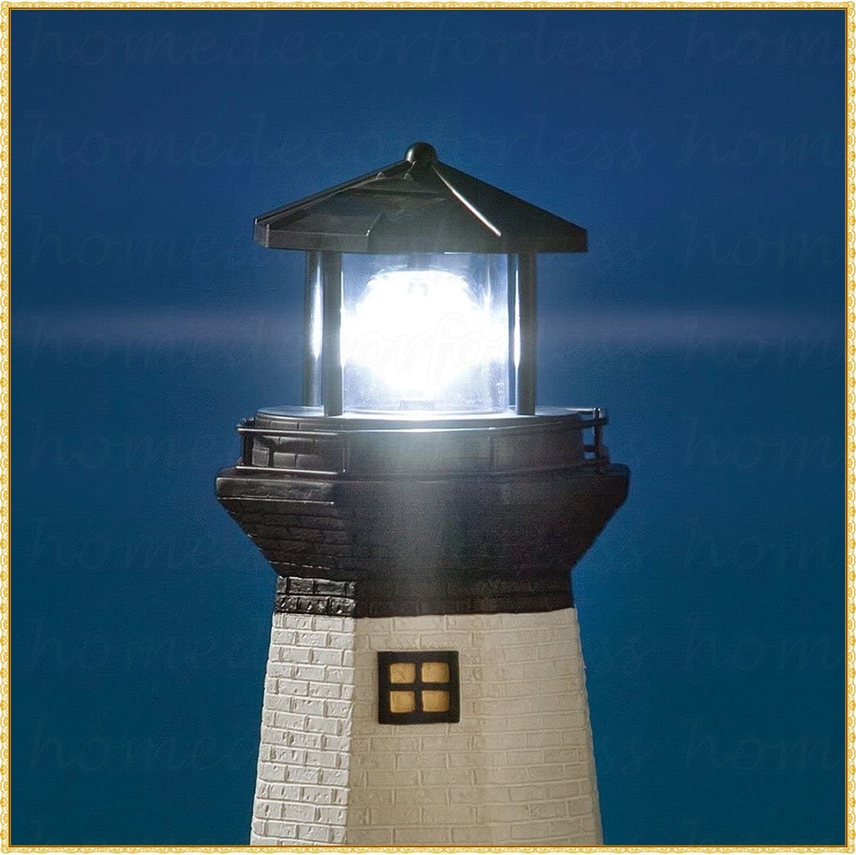Solar Lighthouse Statue Outdoor Spinning Guiding Light Lawn Patio ...