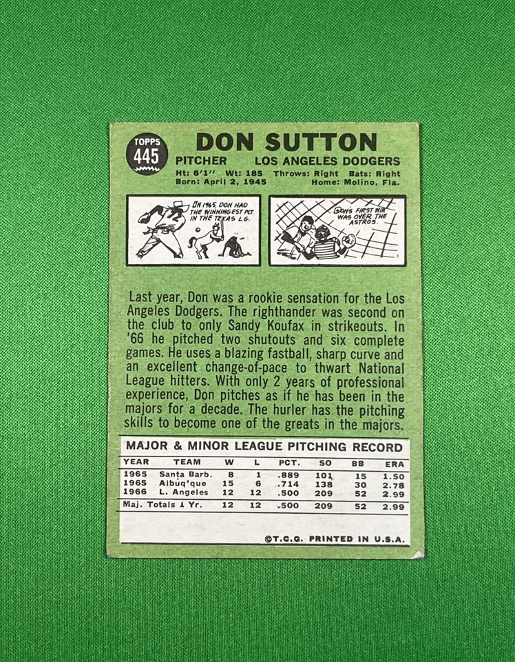 1967 Topps Don Sutton #445 • HOF • Dodgers • G/VG (creases) | eBay