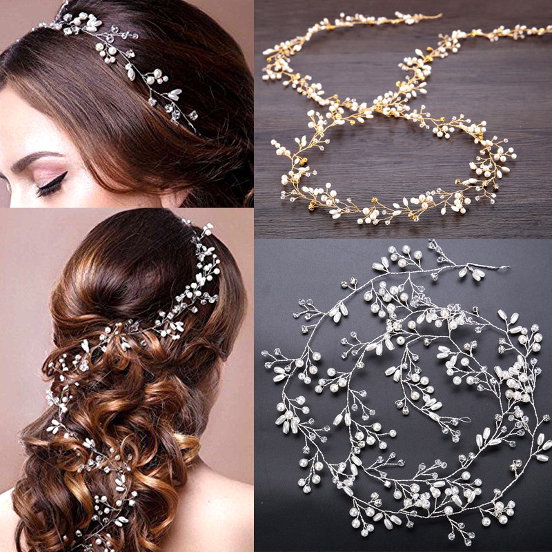 50cm Crystal Pearls Wedding Hair Vine Bridal Accessories Diamante ...