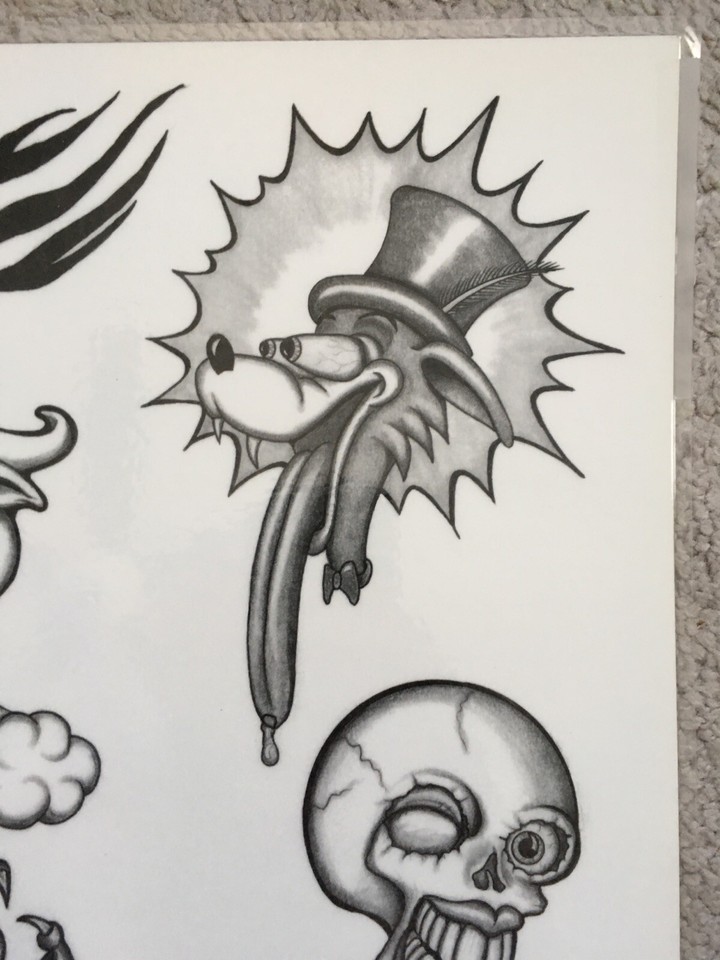 Tattoo Flash Single Sheet Print by Angel Flash Sun Bull Skull Heart 11 ...