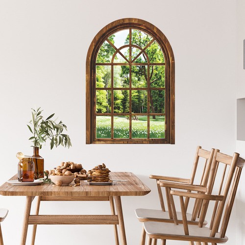 3D Fake Window Scenery Wall Art Sticker Forest Woodland Wall Decor ...