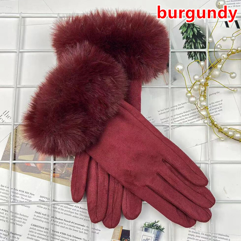 Women Outdoor Faux Suede Fur Touch Screen Gloves Winter Full Finger ...