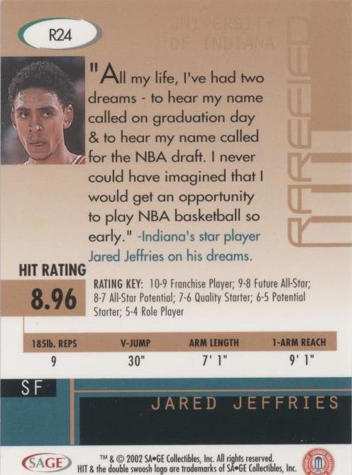 2002-03 SAGE Hit - Jared Jeffries #R24 for sale | eBay