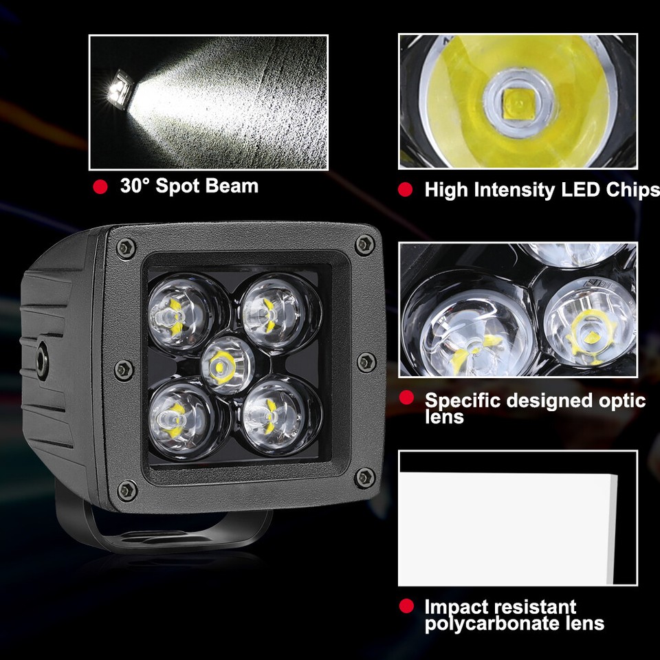 White LED Cube Pods 2PCS 3Inch 100W High Lumen Spot Driving Fog Lights ...