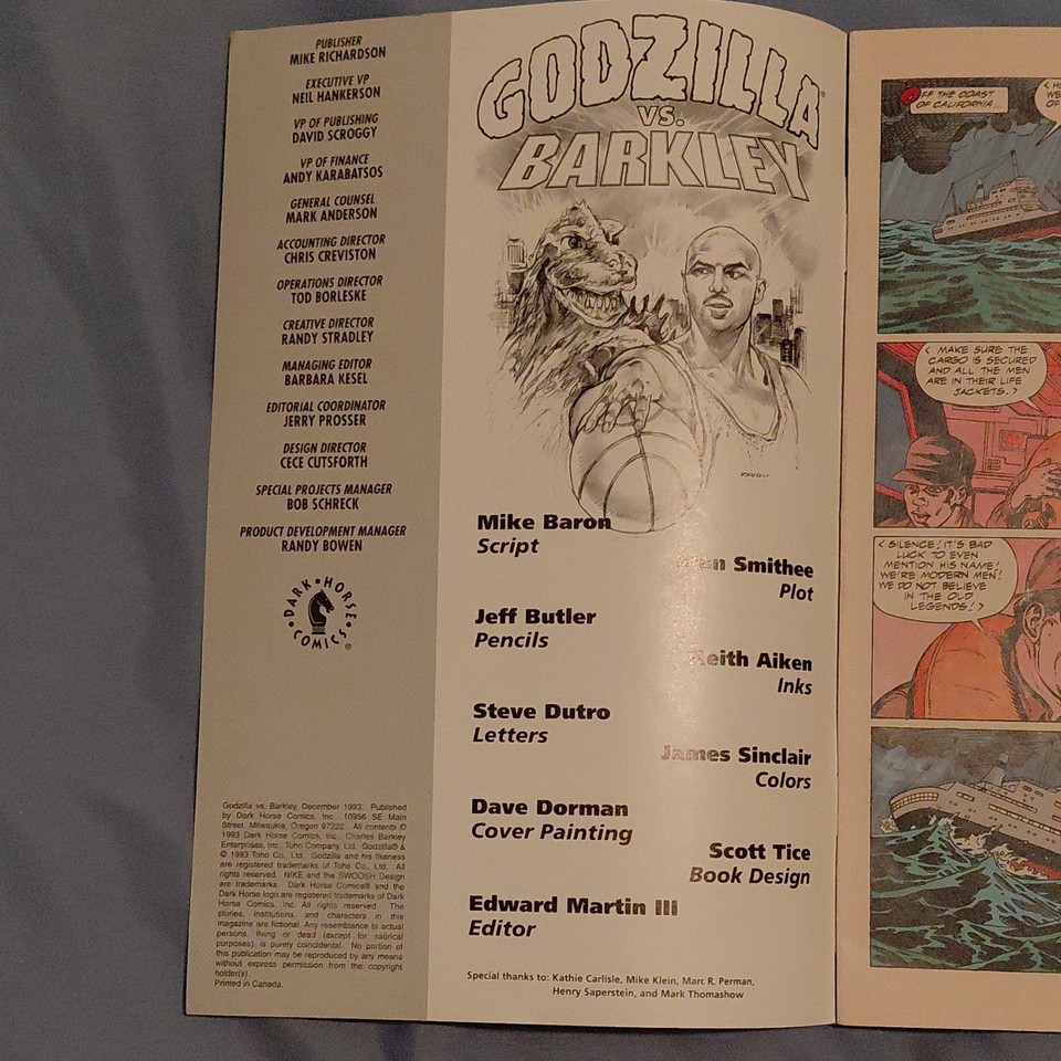 Dark Horse Comics Godzilla vs. Barkley Single Issue 1993 #1 Godzilla ...