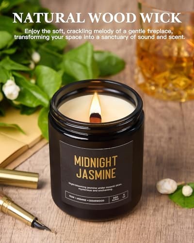 Crackling Wood Wick Candles for Men: 4 Pack 36oz Soy Wood Wick Candle ...