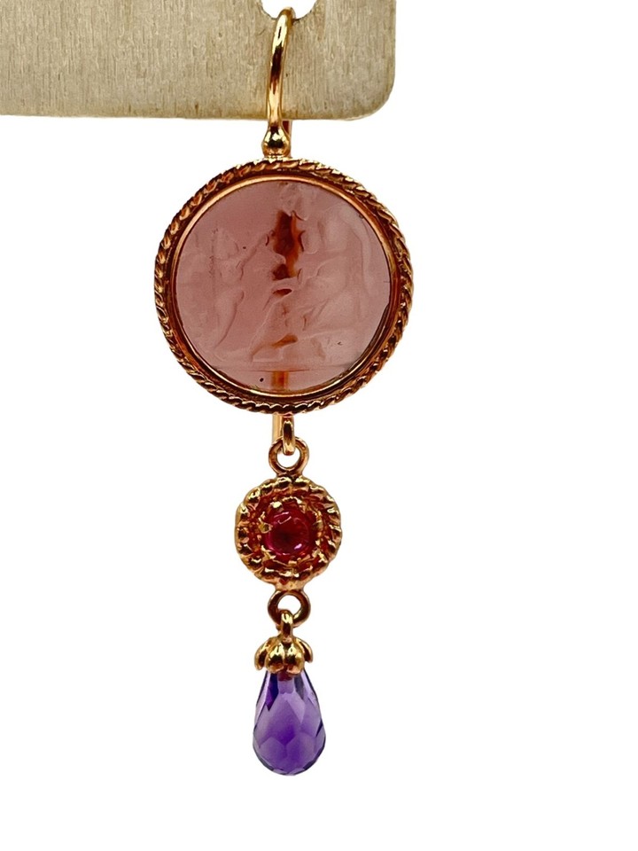 14k Rose Gold Tagliamonte Venetian Cameo Intaglio Dangle Drop Earrings ...