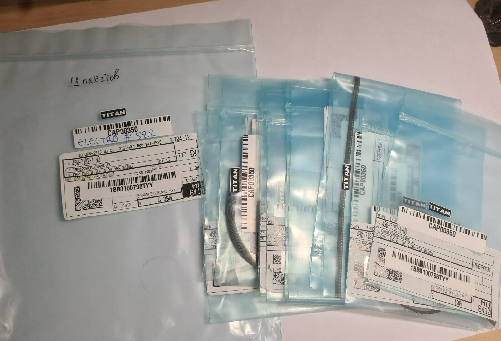 490-7192-1-ND Cap Reb 0.1UF 6.3V X5R 01005 Murata Electronics 5 350 ...