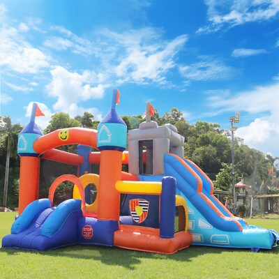 5 IN 1 Commercial PVC Inflatable Bounce House Dual Slides Ball Hoop ...