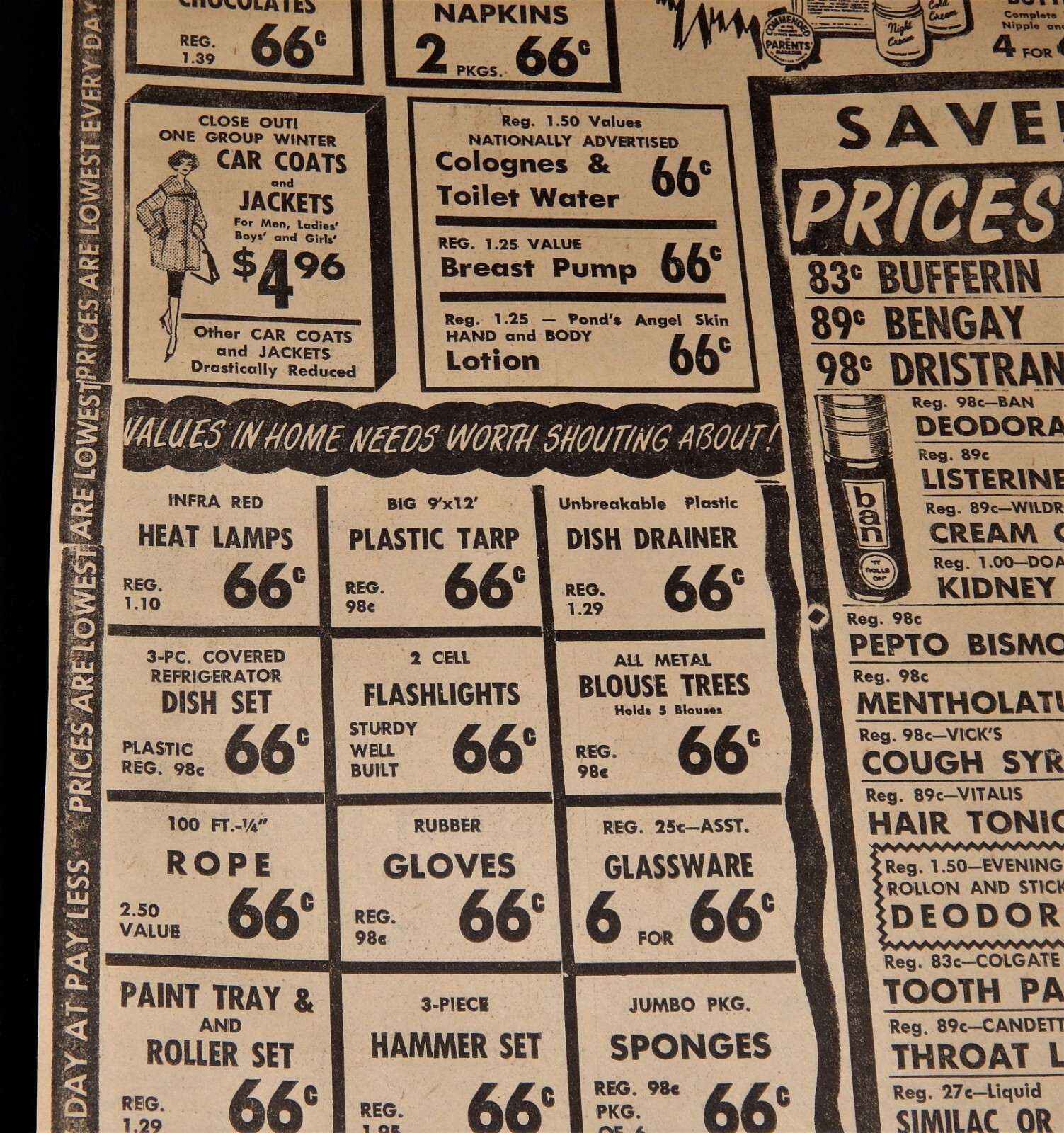 Vintage Advertisement, RICHLAND, WA, 1960, PAY LESS DRUG STORES, "66 ...