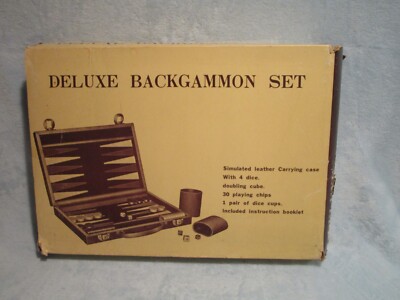 Vintage Deluxe Backgammon Set w/ Original Box & Simulated Leather ...