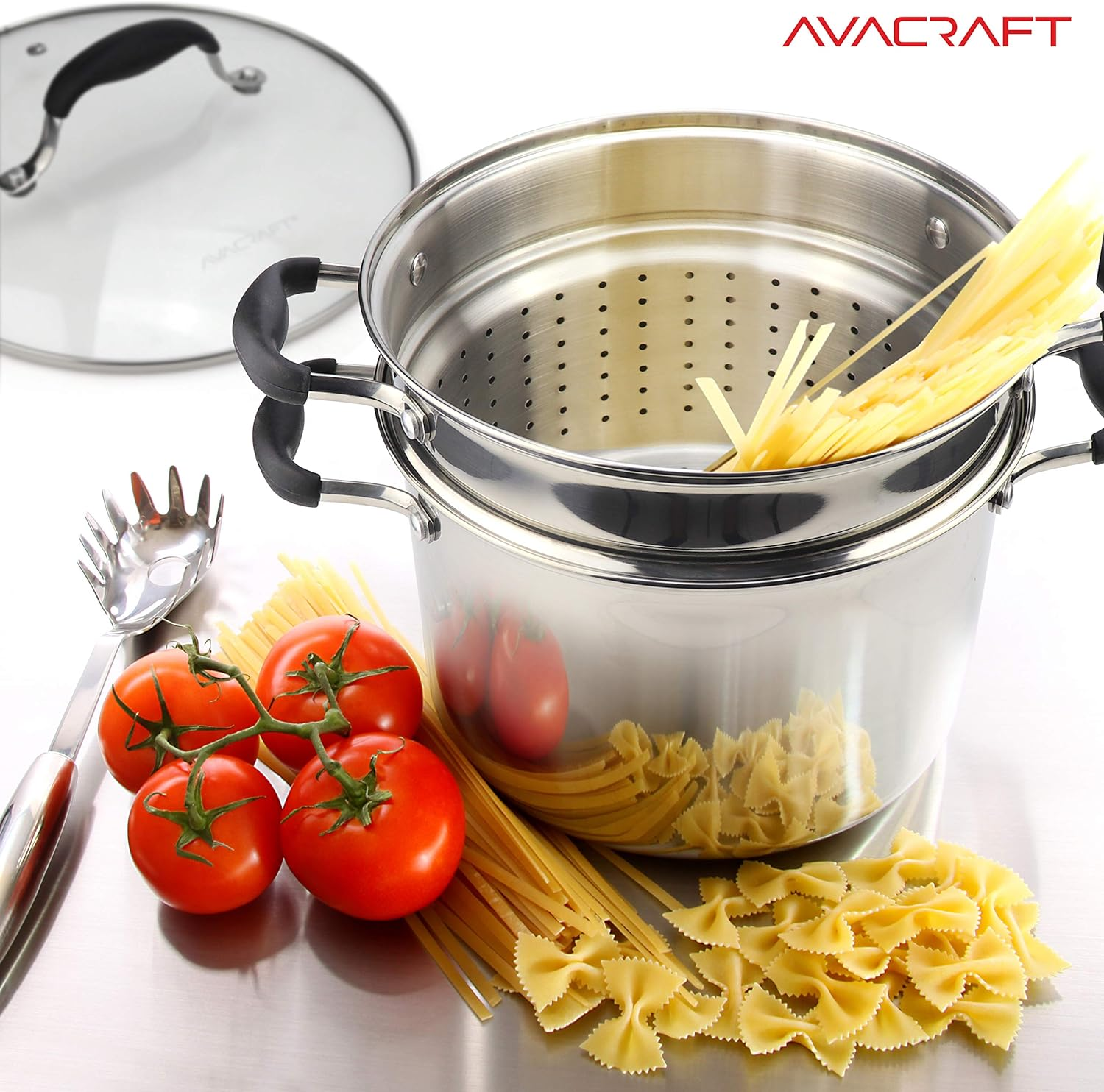 18/10 Stainless Steel, 4 Piece Pasta Pot with Strainer Insert, Stock ...