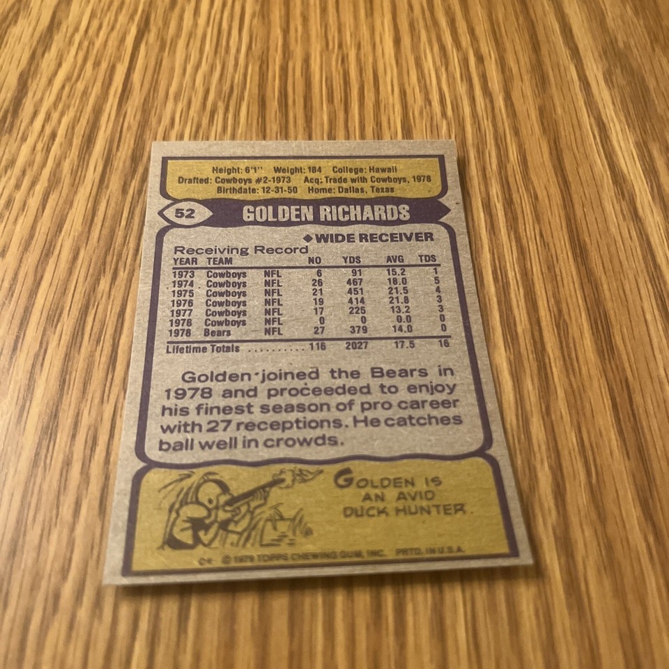 1979 Topps Golden Richards Chicago Bears 52 Free Shipping | eBay