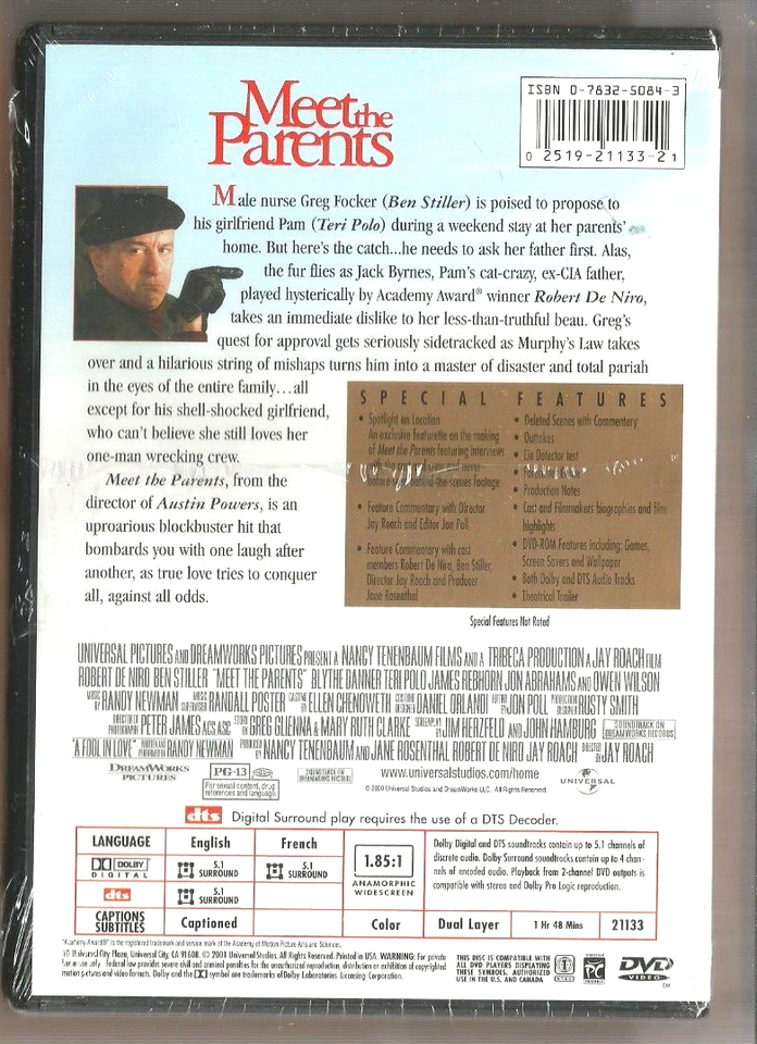 Meet the Parents (DVD, 2000, Widescreen)~Robert De Niro ~ Ben Stiller ...