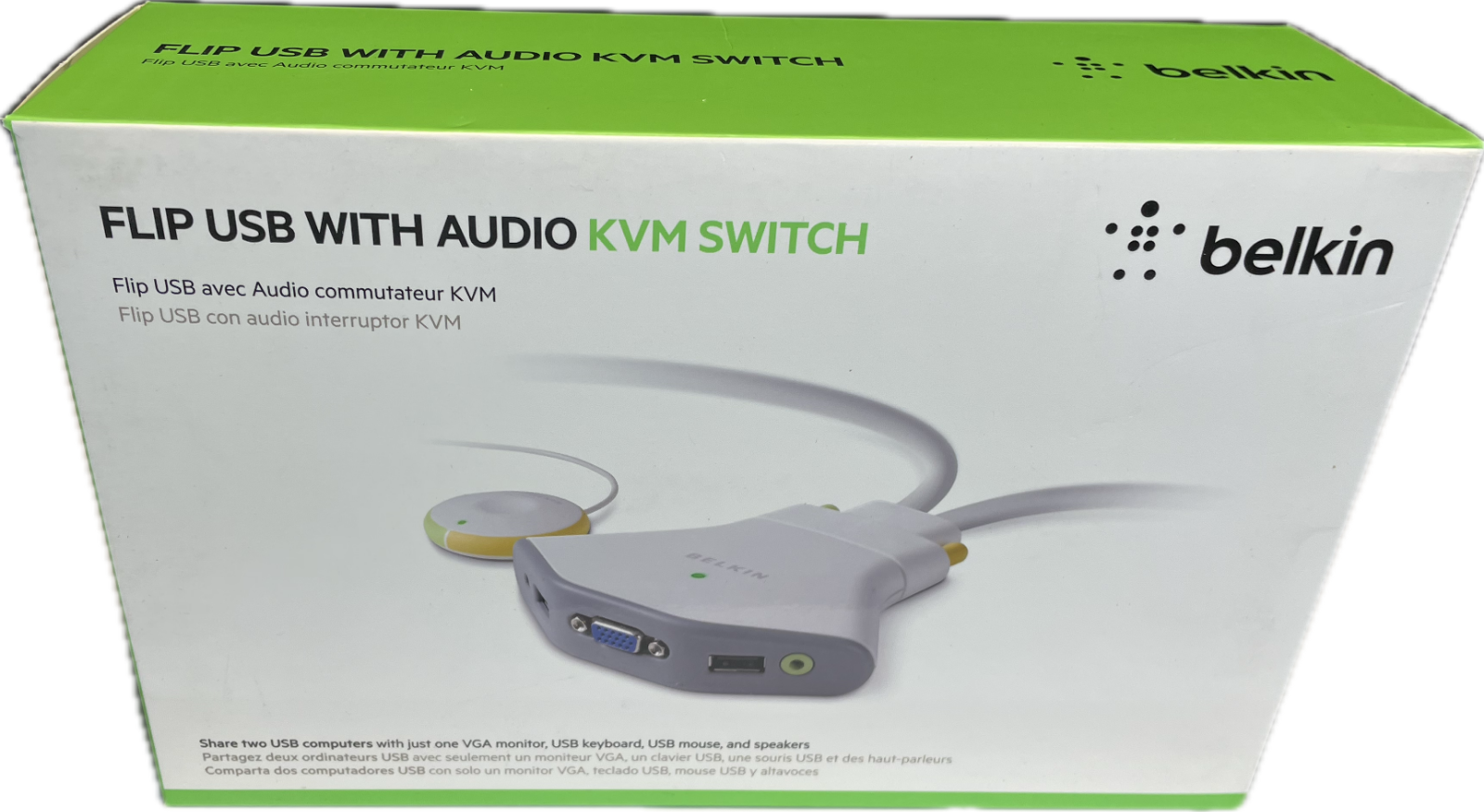 NEW Belkin FLIP F1DG102U 2 port USB VGA Audio Computer KVM switch ...