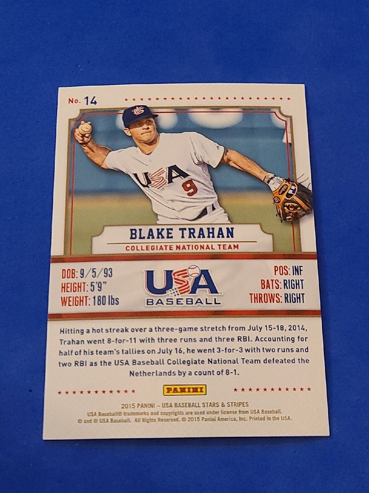 2015 Blake Trahan Panini USA Baseball Stars & Stripes #14 | eBay