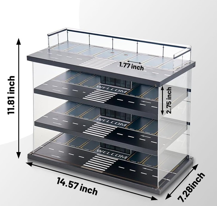 1:64 Scale Diecast LED Car Display Case Cabinet Box 4 Level Memorabilia ...
