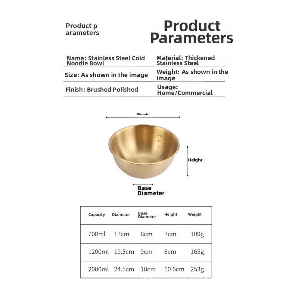 304 Stainless Steel Bowl for Cold Noodles with Clear Measurement ...