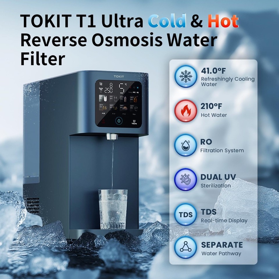 TOKIT Reverse Osmosis Water Filter Countertop, T1 Ultra Dual UV Hot ...