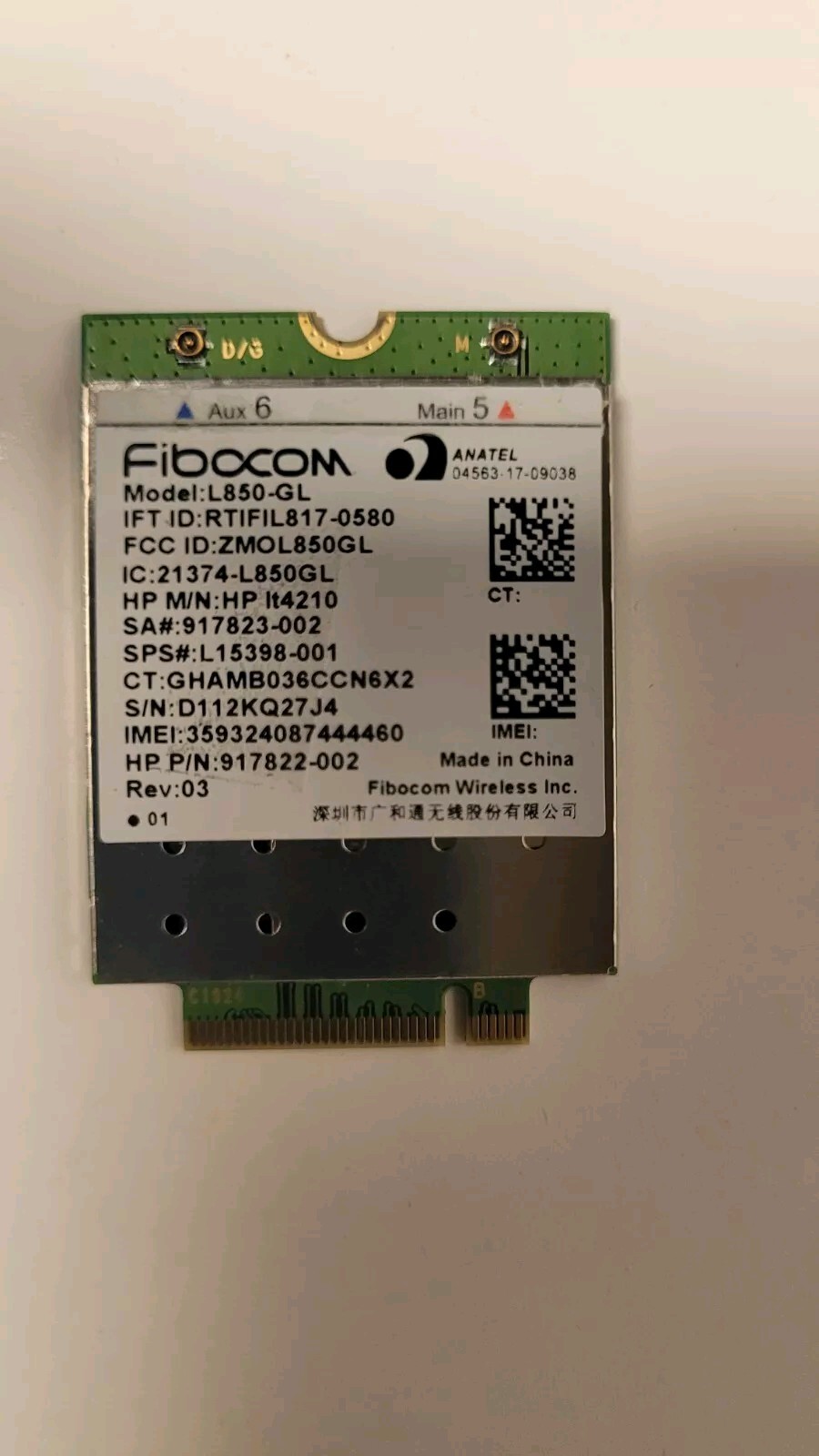 HP Lt4210 WWAN Fibocom L850-GL w/GPS LTE/HSPA+ M.2 XMM 7360 LTE-A PN ...