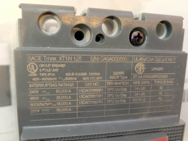 ABB SACE TMAX Xt1 N 125 Molded Case Circuit Breaker 100a 600y/347 VAC 3 ...