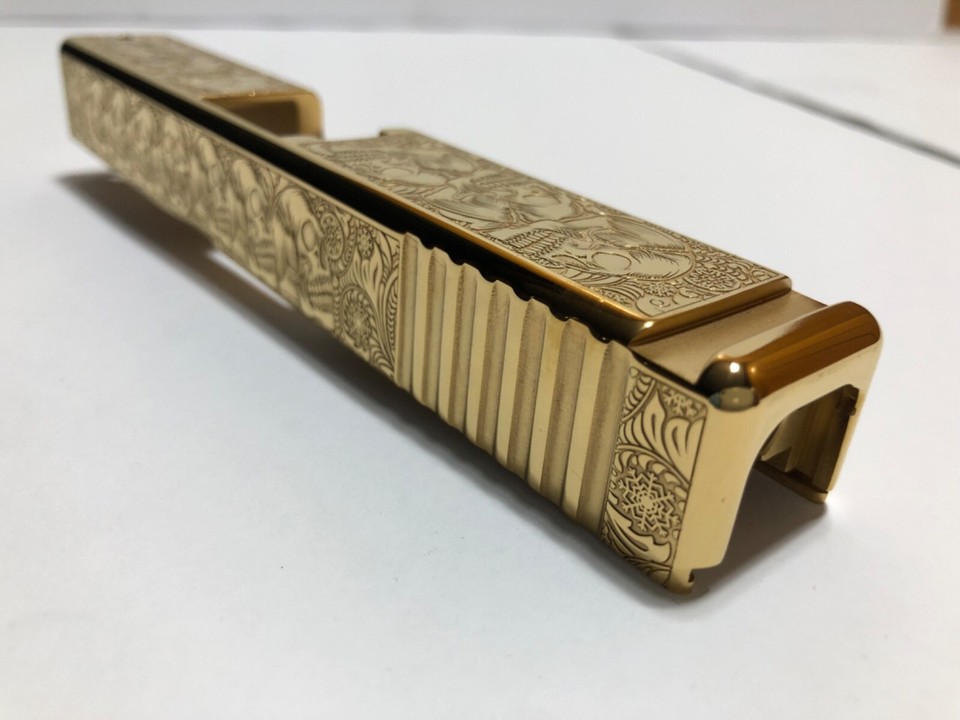 Custom DEEP Laser engraved 24k gold plated glock 19 Slide Gen3g19 ...
