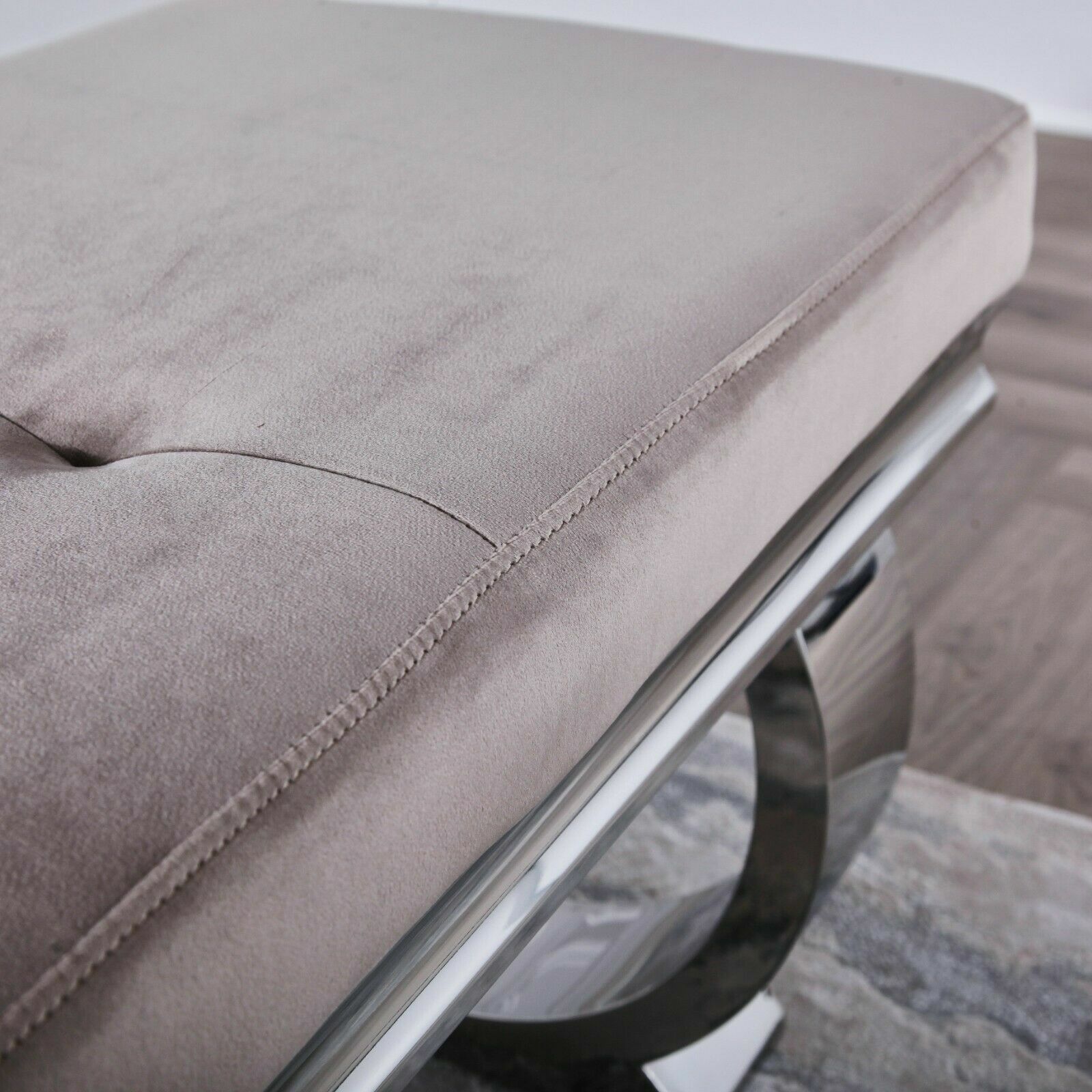 NICHES 130cm Cream Oyster Arianna Dining Bench Soft Velvet Chrome ...