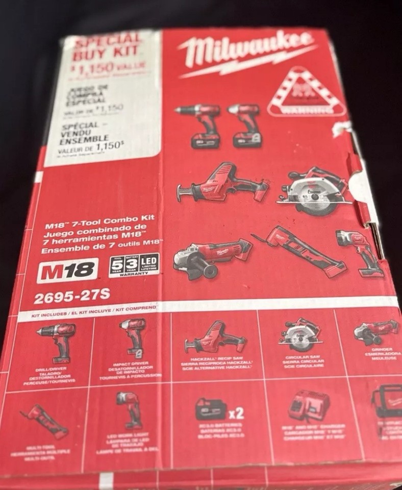 Milwaukee M18 18V 7-Tool Cordless Combo Kit (2695-27S) New, Opened Box ...