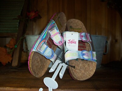 JUSTICE GIRLS CORK DESIGN SANDALS SHOES SIZE 5 ADJUSTABLE SUMMER SCHOOL ...