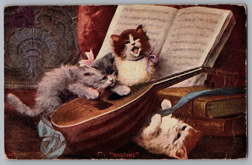 Ragtime Kittens Cats Mandolin Music Song Book Ribbon Play Postcard ...