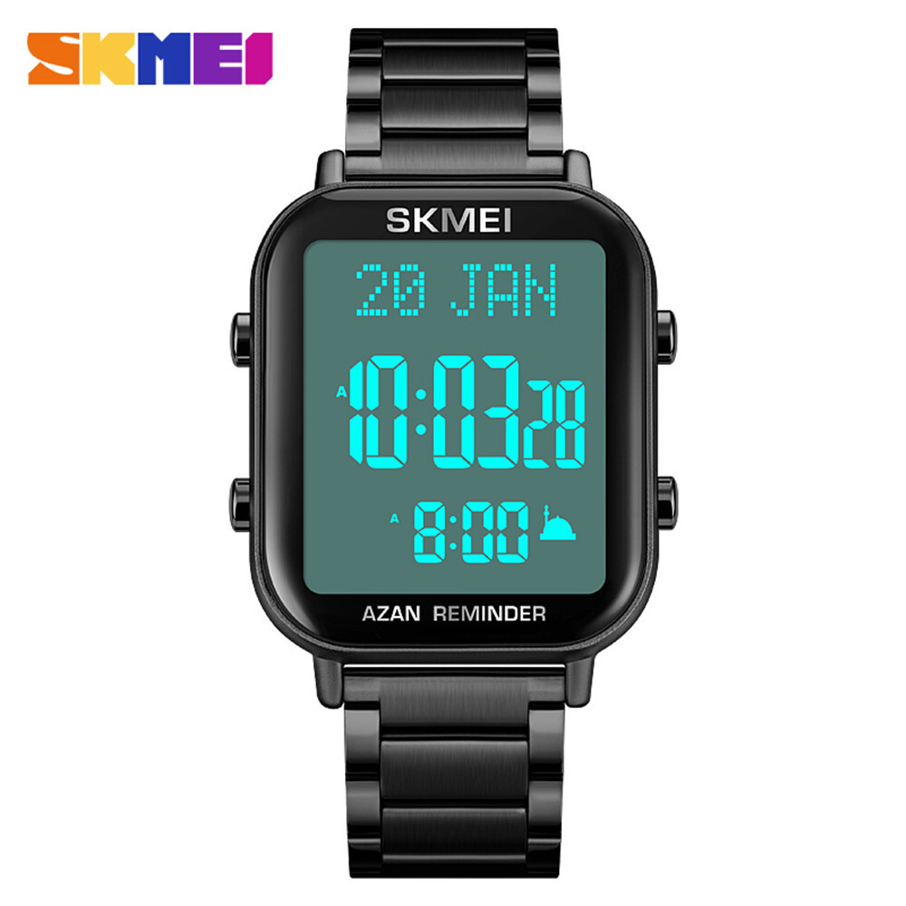 SKMEI Men Square Watch Qibla Compass Wristwatch Muslim Azan Prayer ...