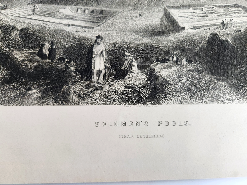 Solomons Pools Bethlehem Antique 1875 Bible Art Book Plate Etching ...