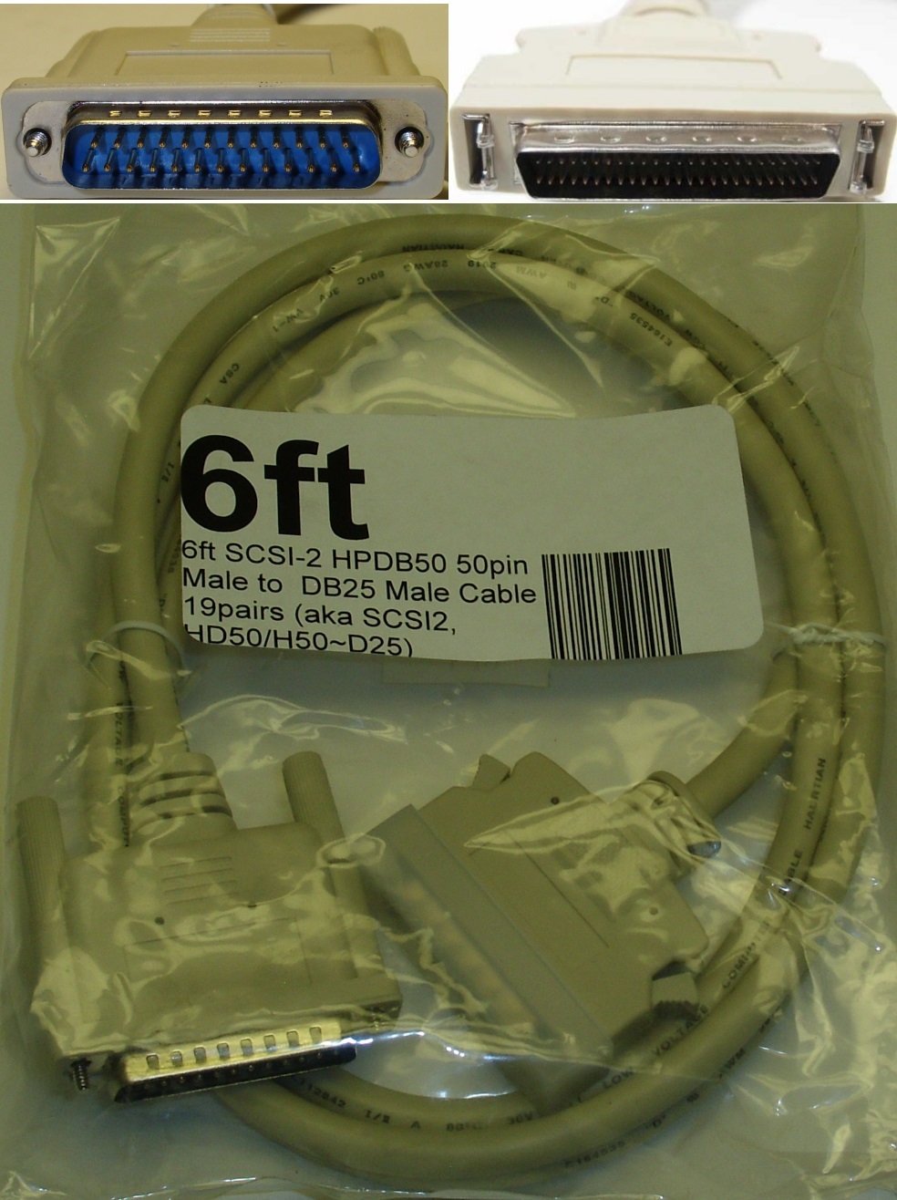 6ft long HD/MD/HPDB50~DB25pin Male~M SCSI2 External MM Cable/Cord/Wire ...