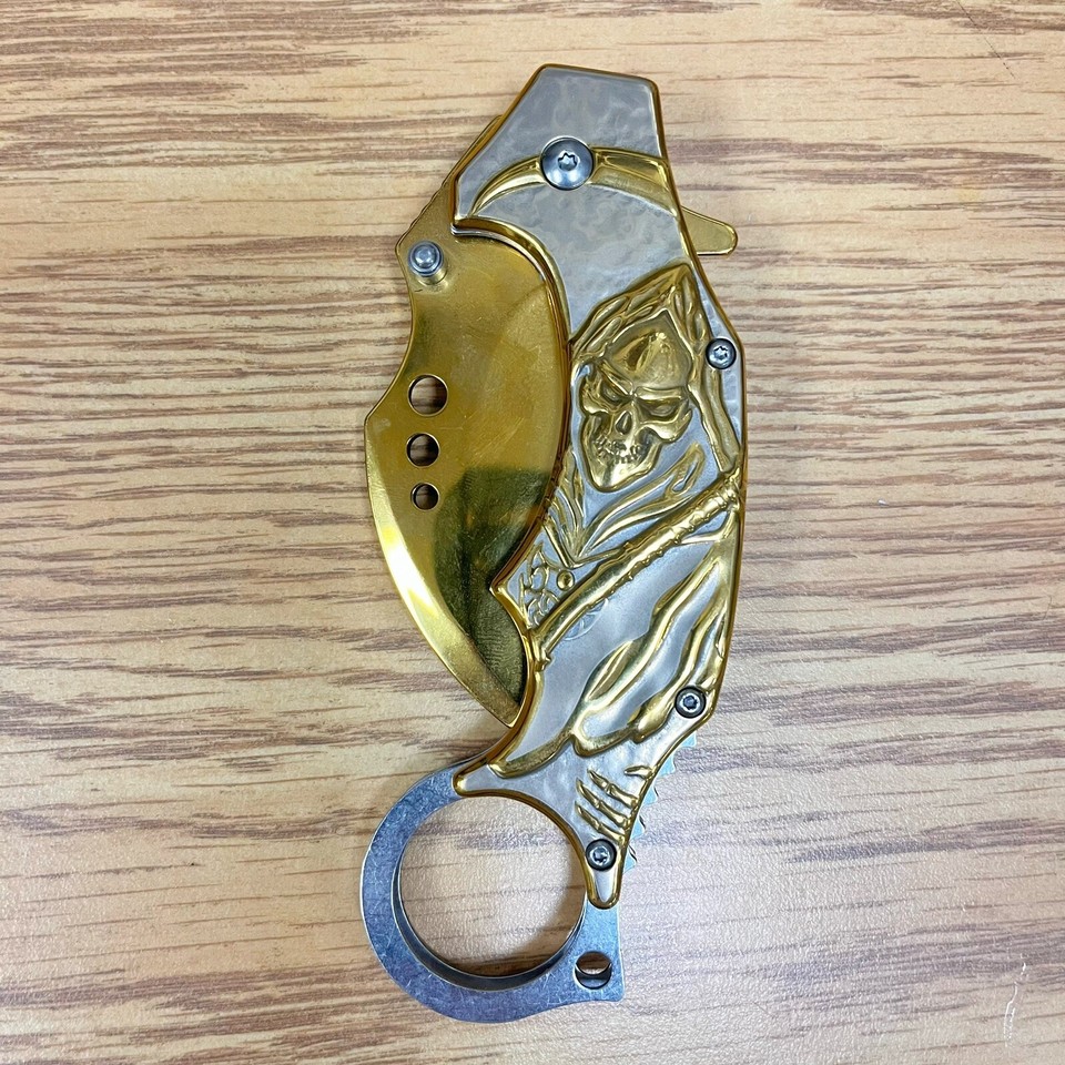 7"CS:GO Skull Karambit Spring Assisted Open Blade Folding Pocket Knife ...