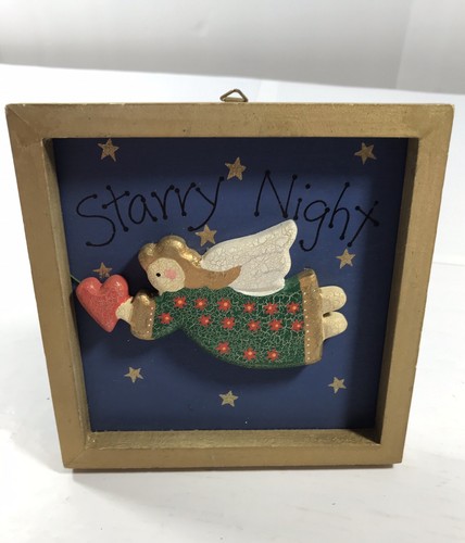 Starry Night Angel Wood Framed Display Table Top Holiday Decoration ...