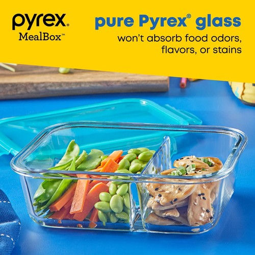 Pyrex MealBox 2.3-cup Divided Glass Food Storage Container with Blue ...