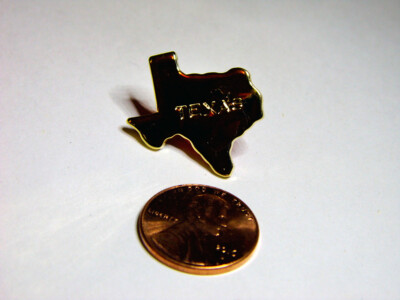 Vintage gold tone State of Texas shaped hat or lapel pin w plastic tack ...
