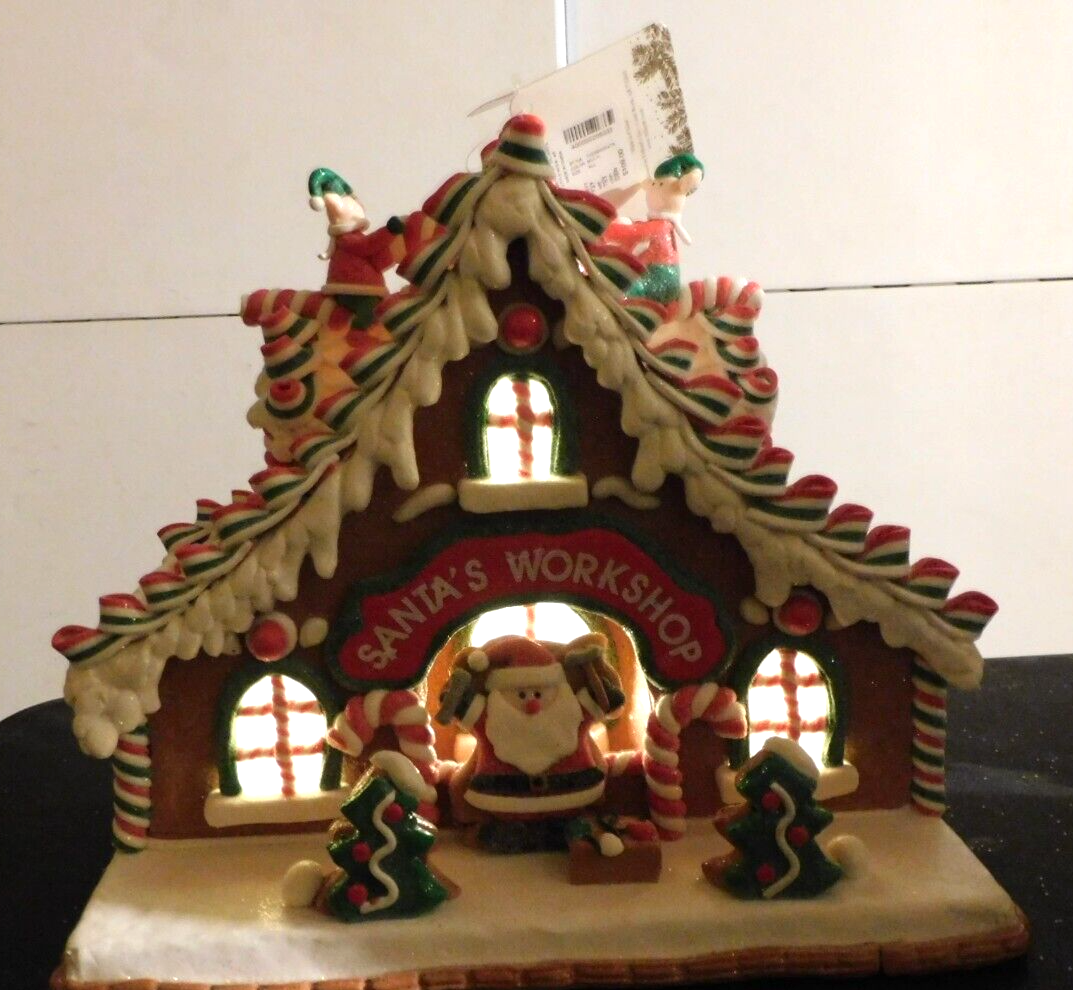 New Trimsetter Gingerbread House Light Up LED Santa's Workshop 10.5 ...